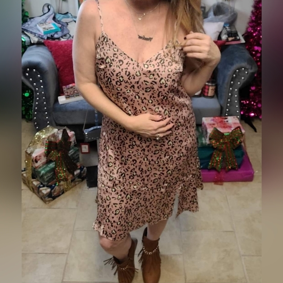 Hem & Thread | Dresses | Hem Thread Satin Leopard Flared Hem Satin ...